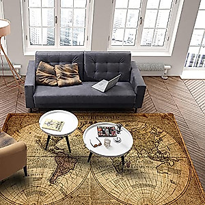 Large Modern Area Rug Contemporary Accent Throw Rug for Living Room, World Map Worldwide Oval Retro Nautical Kraft Background Anti Fatigue Non Slip Floor Carpet Comfort Standing Mat