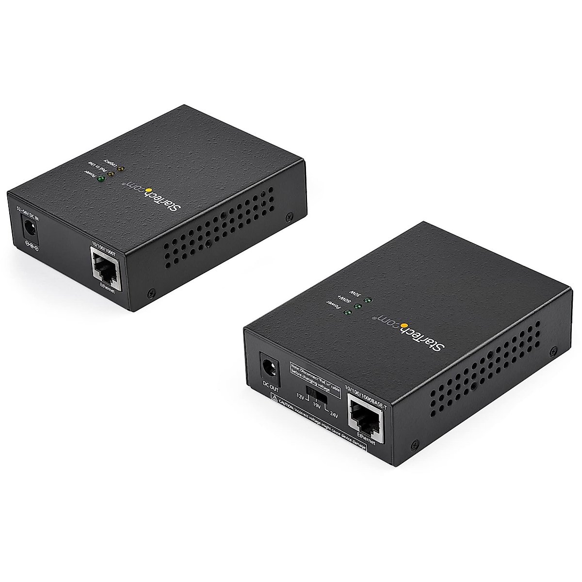 StarTech.com 1 Port GbE PoE Injector & Splitter Kit - 60W High Power Over Ethernet Injector 100m/12-24V DC Splitter 802.3bt Midspan Single Port Ultra PoE LAN/RJ45 Security/Monitoring (UPOESPLT1G)