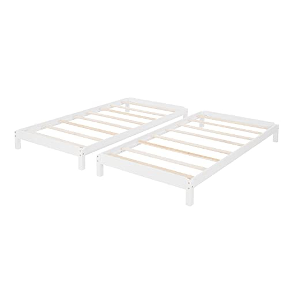 Merax Modern Solid Wood Bed Frame Mattress Foundation, Stackable Day Bed No Box Spring Needed Twin White