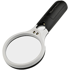 Magnifier 3 LED Light, Marrywindix 3X 45X Handheld Magnifier Reading Magnifying Glass Lens Jewelry Loupe White and Black