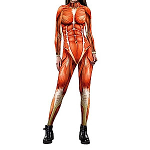 Dyzimcx Womens Halloween 3D Print Skeleton Costume Funny Bodysuit Stretch Skinny Catsuit Jumpsuit (Muscle-A, Medium)
