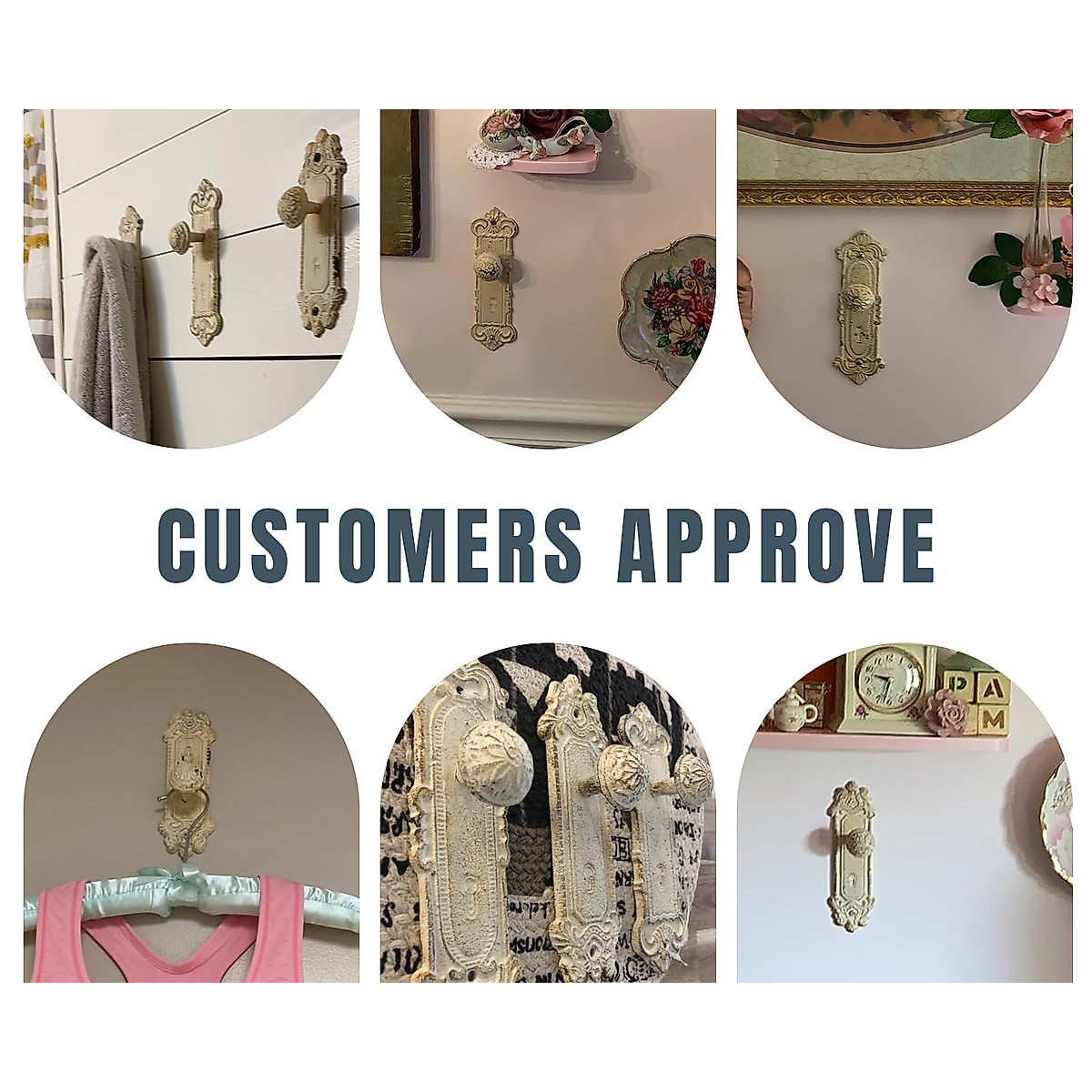 Shabby Chic Cast Iron Decorative Wall Mounted Hooks – Silver w/Black - Door Knob Coat Hooks for Wall - Set of 3 - Screws and Anchors Included - Antique Wall Hooks for Hanging Clothes