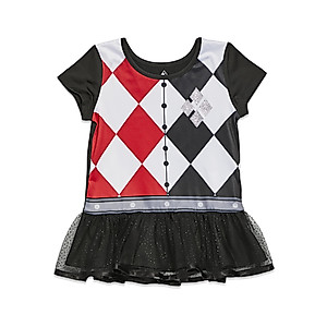 WARNER BROS. Harley Quinn Toddler Girls Cosplay Costume Dress Leggings and Headband 3 Piece Set 3T