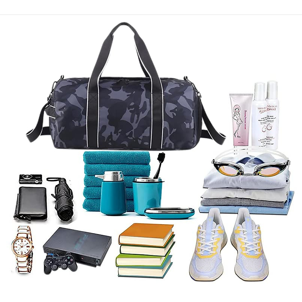 mezhsa Kids Overnight Duffle Bag Girls Boys Sports Gym Bag with Shoe Compartment Wet Pocket Camouflage travel bag(Grey)