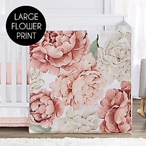 Sweet Jojo Designs Blush Pink Boho Shabby Chic Floral Girl Baby Crib Bedding Set for Infant Nursery – Blanket Fitted Sheet Skirt Diaper Stacker – 4 Pieces Off White Bohemian Watercolor Flower Elegant