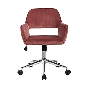 Geniqua Rose Pink Velvet Office Chair Swivel Task Chair Adjustable Mid Height Casters Rolling Computer Chair Modern for Home Office