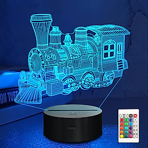 Lampeez 3D Steam Train Lamp Night Light 3D Illusion lamp for Kids, 16 Colors Changing with Remote, Kids Bedroom Decor as Xmas Holiday Birthday Gifts for Boys Girls Nursery Decor Lighting