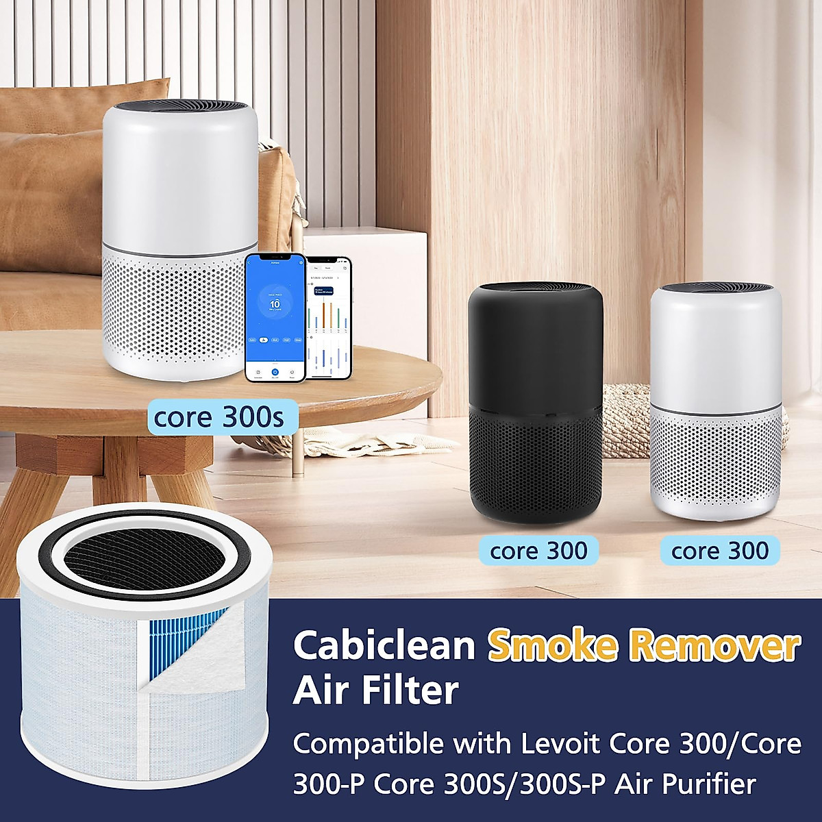 Core 300 Replacement Fi-lter Compatible with LEVOIT Core 300/300S, H13 Ture HEPA Fil-ter, Compare to Part No. Core 300-RF, 2 Pack,White