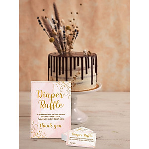 Gihyan Diaper Raffle Baby Shower Game Set(1 Standing Sign + 50 Guessing Cards), Watercolor Pink Diaper Raffle Tickets for Baby Shower, Gold Foil Baby Shower Party Favor Decor - A02