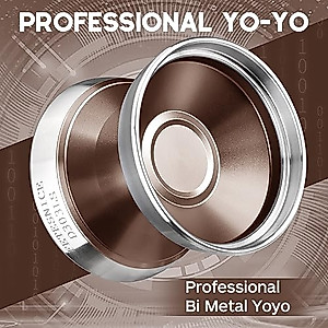 FETESNICE Yoyo Professional Competition Bi-Metal Yo Yo, Unresponsive Yoyos for Kids, Pro Alloy 6061Bimetal Yoyo for Intermediate to Advanced Players with 10 Ball Protection Cover Yo-yo Bearing-Brown