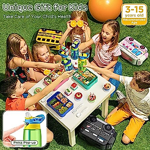 TIME4DEALS Lunch Box for Kid Boy Girl, 6 Compartments Lunch Container with Tableware Lunch Bag Set, 1330ML Ideal Portion Sizes Bento Box, Reusable Meal and Snack Packing Leakproof (Yellow School Bus)