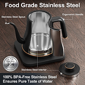 Stariver Gooseneck Electric Kettle, 0.8L Electric Tea Kettle Tea Pot, Pour Over Coffee Kettle with Stainless Steel Inner Lid & Bottom, Water Boiler with Auto Shut Off and Boil Dry Protection, Black