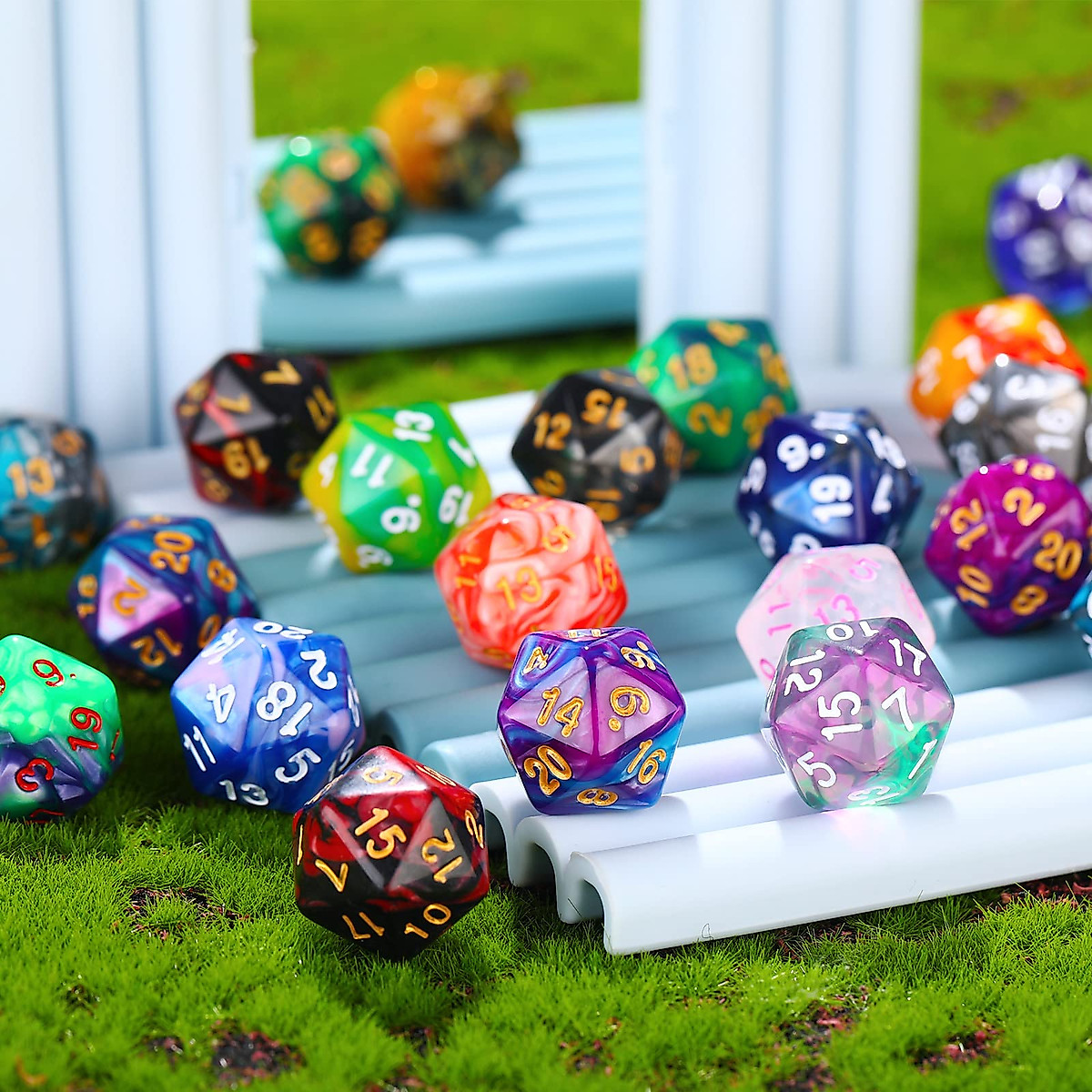 TecUnite 25 Pieces Polyhedral Dice Set with Black Pouch Compatible with RPG MTG and Others with Random Multi Colored Assortment(Star)