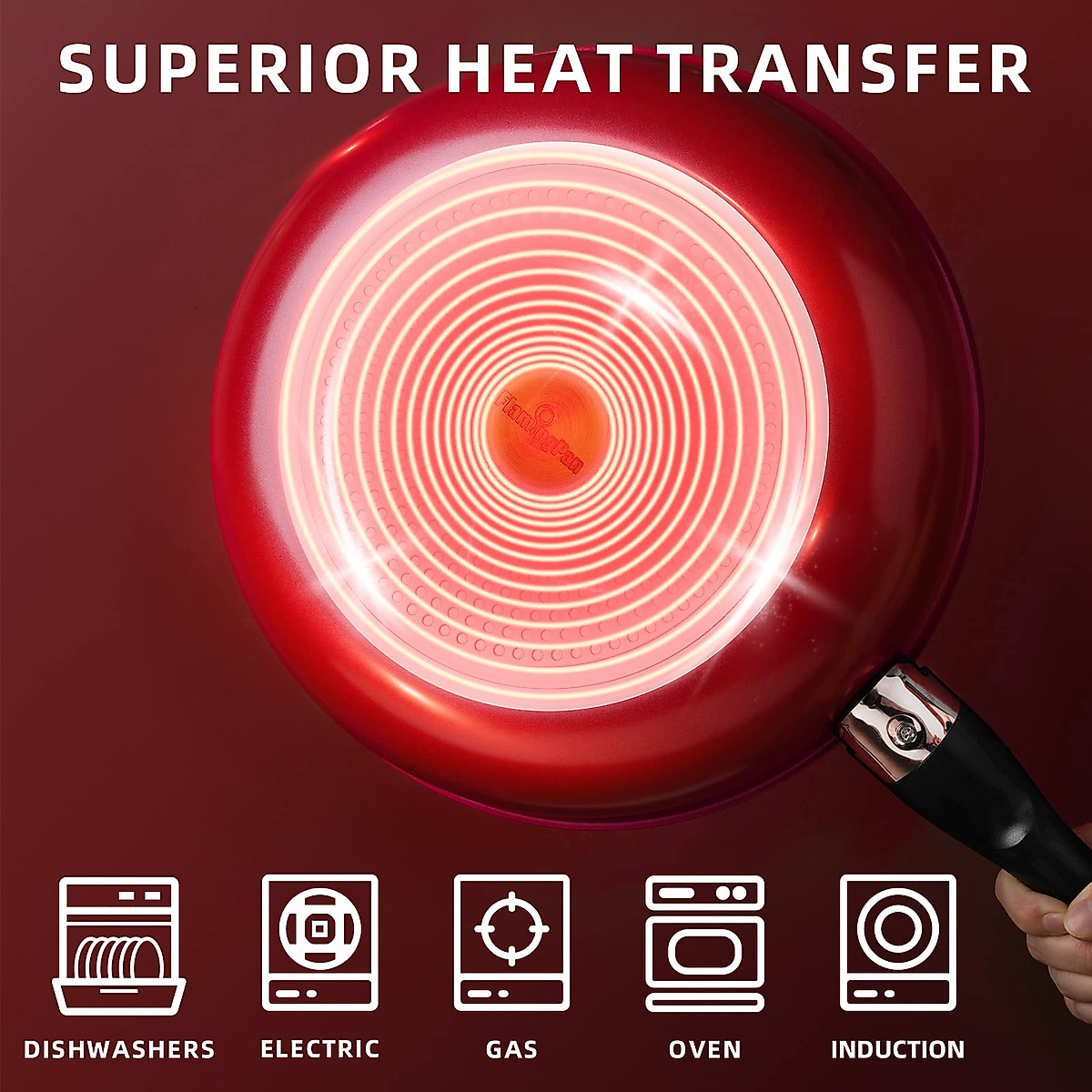 Flamingpan 6 Pieces Detachable Pots and Pans Set and Nonstick Cookware Set with Removable Handle, Dishwasher & Oven Safe, Suitable for All Stovetops (Red)