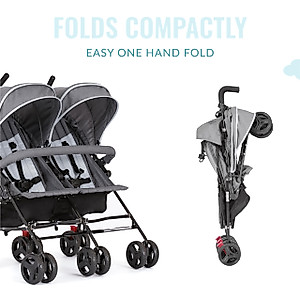 Dream On Me Volgo Twin Umbrella Stroller in Gray, Lightweight Double Stroller for Infant & Toddler, Compact Easy Fold, Large Storage Basket, Large and Adjustable Canopy