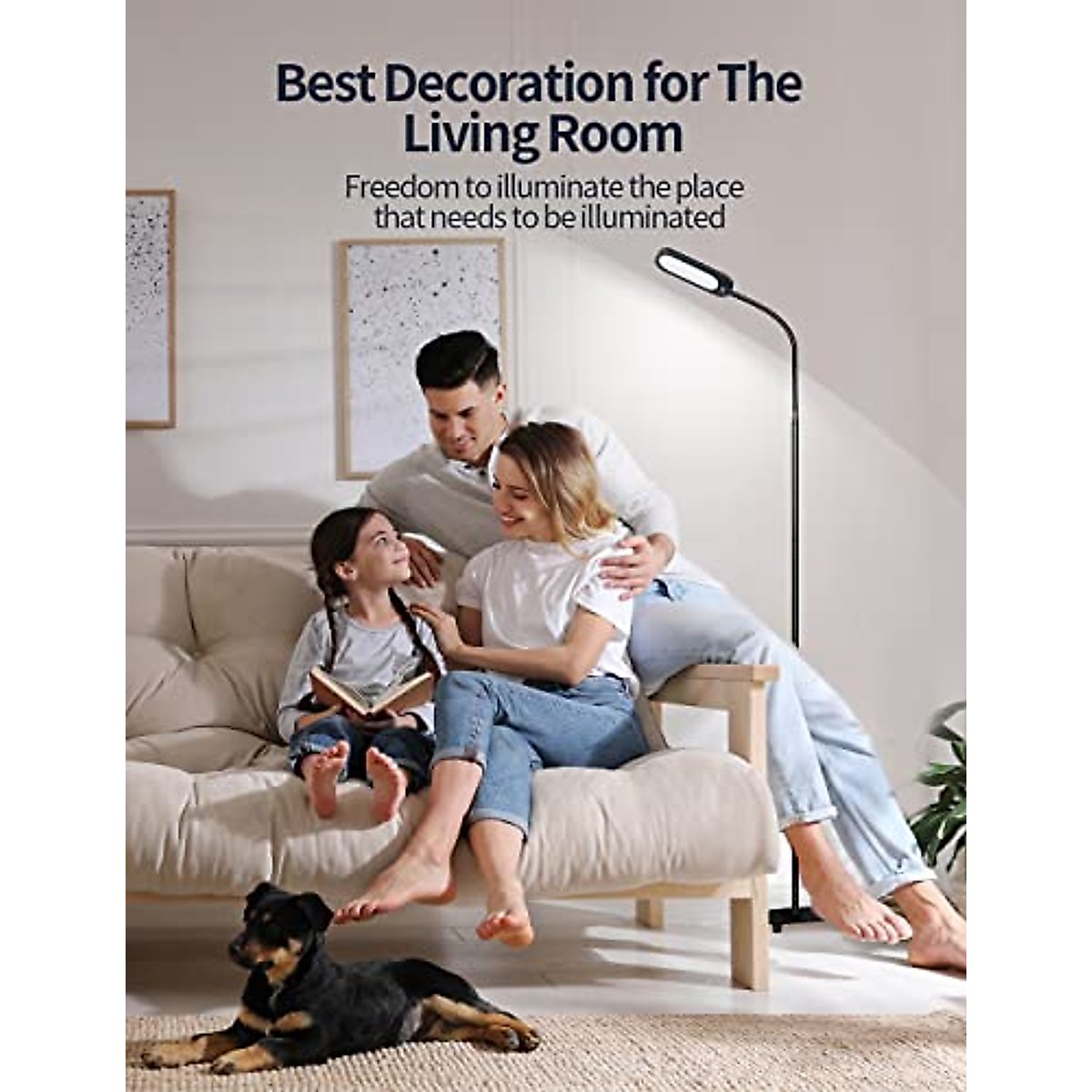 LED Floor Lamp, Standing Lamp with 5 Color Temperature/4 Brightness Levels, Modern Reading Lamp with Adjustable Gooseneck, Dimmable Touch Control Vertical Lamp for Bedroom and Living Room, Black