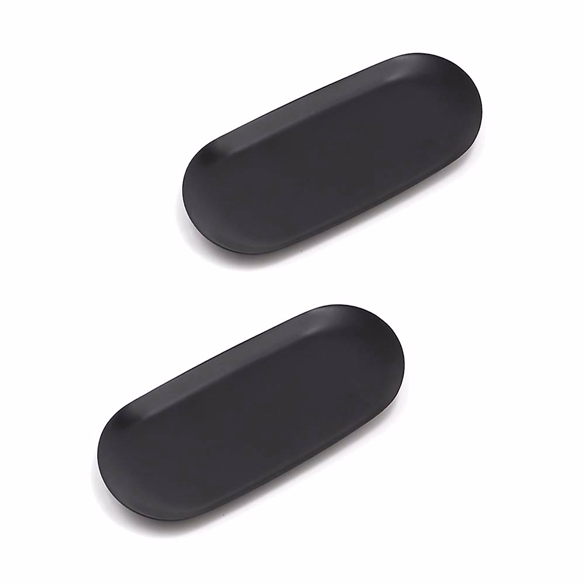 2 Pack 7.1in Stainless Steel Storage Tray, Premium Metal Organizer Plate to Hold Fruit, Tea, Cosmetics, Jewelry, Oval Stainless Steel Towel Tray for Vanity, Bathroom, Closets (Black)