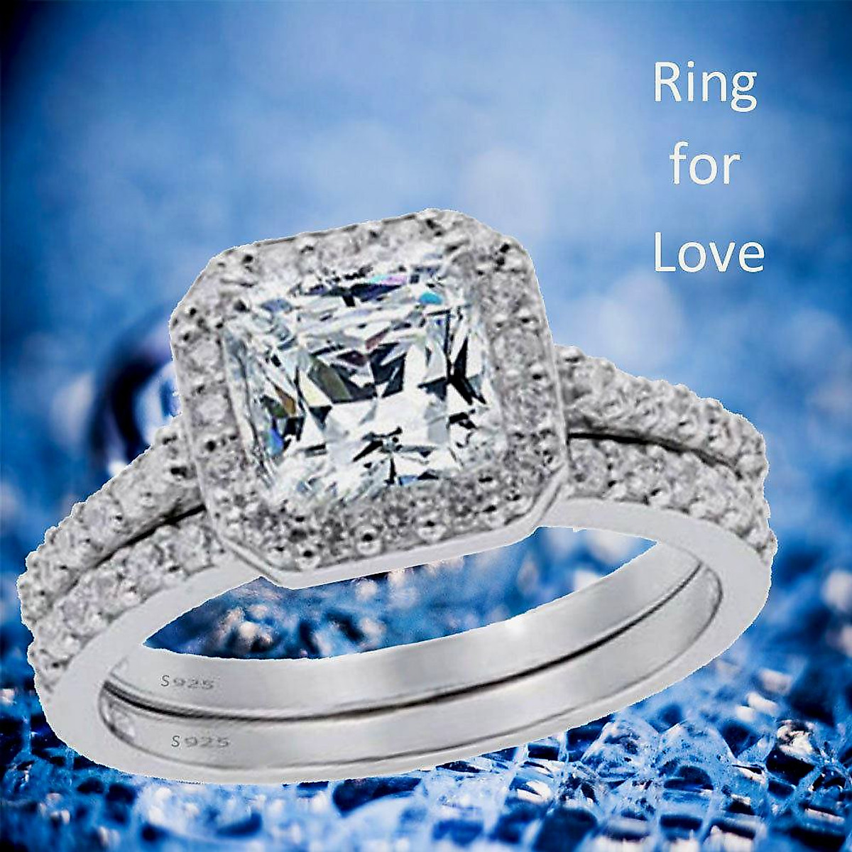 MABELLA Women’s 1.8 Ct Princess Cut 925 Sterling Silver Cubic Zirconia Wedding Engagement Ring Set Bridal Ring Band,Size 6