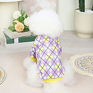 leasote Pet Sweater, Classic Colourful Plaid Pullover Dog Sweatshirt, Dog Shirts Pet Clothes for Small Medium Large Boy Girl Doggie Cats Purple M