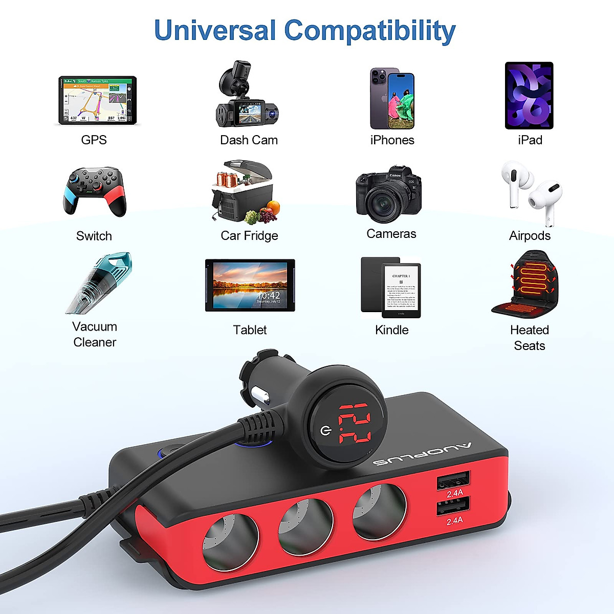 Car Cigarette Lighter Adapter, USB C Charger 30W and Quick Charge 3.0 Car Cigarette Lighter Splitter, 12V/24V Independent Switches, Fast Car USB Charger for All Car Devices, iPhone 14/13/12 pro