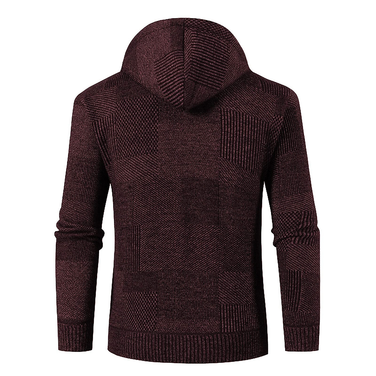 GDJGTA Lightweight Jackets for Men Winter Long Sleeved Plus Velvet Solid Color Hooded Sweater Cardigan Outerwear (Wine, XL)