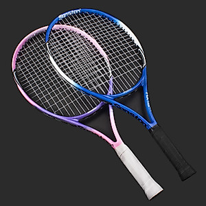 Senston 23 inch Tennis Racket for Kids 2-Pack Boys Girls Tennis Racquets Kids Complete Tennis Set with Balls Pink+Blue