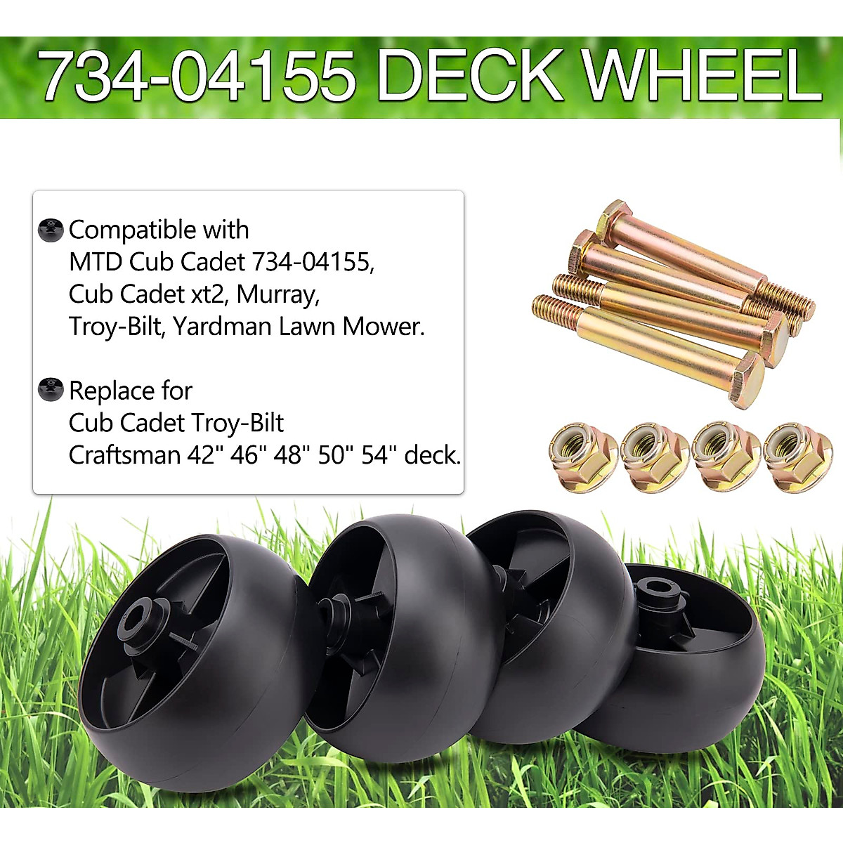 734-04155 Deck Wheel Compatible with MTD Cub Cadet 734-04155 Husqvarna 532174873 Toro 112-0677 Craftsman MTD AYP, 5 inch Lawn Mower Deck Wheels Fit for Most 42'' 46'' 48'' 50" 54" Decks (4 Packs)
