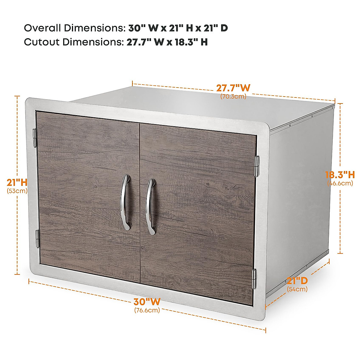 Stanbroil Double Door Dry Storage Pantry, 30-Inch Wood Grain Storage Cabinet BBQ Access Door for Outdoor Kitchen, BBQ Island and Grill Station