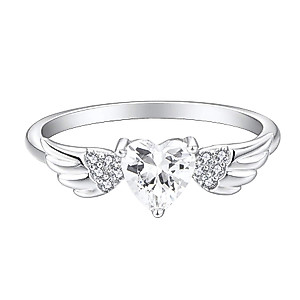 STARCHENIE Angel Wings Heart Ring for Women 925 Sterling Silver Engagement Band Ring Size 9