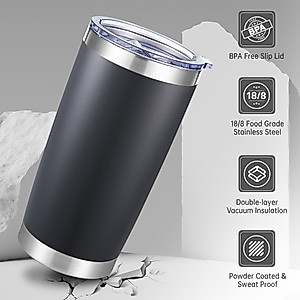 Cool Yoleb 20 oz Tumblers Bulk Stainless Steel Tumbler with Lid Double Wall Vacuum Insulated Coffee Mug 20oz Powder Coated Cup for Hot and Cold Drinks (Black, 12 pack)