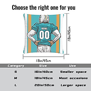 Onemiliayears Football Team Custom Pillowcass - 18 in 18 in Name & Number Customized Football Style Pillow for Brithday Gift, Super Soft Football Sports Custom Made Pillow Cover for Men （Miami Blue）