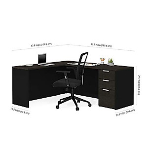 Bestar Pro-Concept Plus L-Shaped Desk with Pedestal, Deep Grey & Black