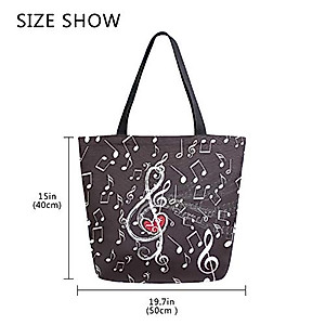 ZZKKO Music Note Canvas Tote Grocery Bag Shoulder Casual Book Bag Large for Women Teachers, Love Note Cotton Bag Shopping Purse Handbag Reusable Multipurpose Use