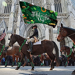 Probsin St Patricks Day Flags 3x5 Ft Double Printed Shamrocks Hat Gold Coins Backdrop Irish Holiday Decorations Ireland Party Supplies Wall Decor for Outdoor Indoor Garden Home House Garage Gift