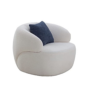 Mid-Century Modern Curved Living Room Sofa, Single Lounge with Pillows, 1-Person Fabric Sofa for Living Room, Office, Apartment, Cafe (Beige)