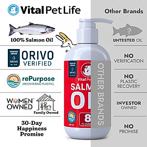 Salmon Oil for Dogs & Cats - Healthy Skin & Coat, Fish Oil, Omega 3 EPA DHA, Liquid Food Supplement for Pets, All Natural, Supports Joint & Bone Health, Natural Allergy & Inflammation Defense, 8 oz