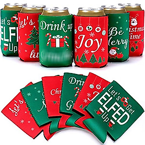 12 Pcs Christmas Can Cooler Sleeves 6 Styles Christmas Theme Tree Snowman Hat Reindeer Funny Neoprene Holiday Can Cover Holders for Soda Bottle Drink Xmas Party Supplies Favors (Cute, 5.1 x 3.9 Inch)