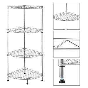 VCJTA 4 Tier Corner Shelf Rack Kitchen Bathroom Storage Wire Organizer Space Saving