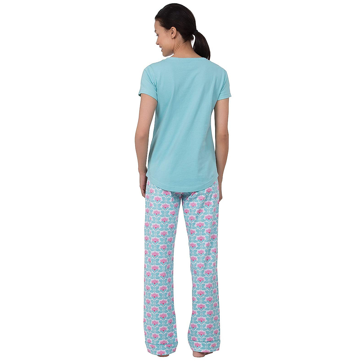 PajamaGram Pajamas Women Cotton Jersey - Women's Pajama Sets, Aqua, M, 8-10