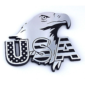 USA American Eagle Flag Black with Chrome Eagle Plastic car Emblem Decal 3"