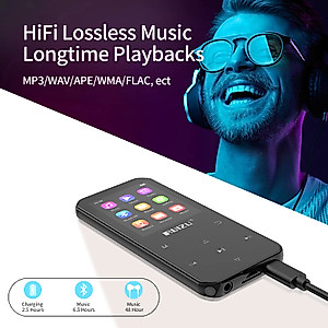 RUIZU 96GB MP3 Player with Bluetooth 5.0, Portable Digital Music Player with FM Radio, Voice Recorder, E-Book Reader, Video, Pedometer, Alarm Clock, Supports up to 128GB Micro SD Card