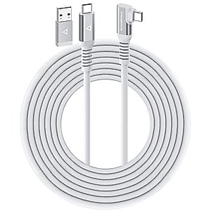 PRISMXR VR Link Cable 16FT USB 3.2 Type C to C Compatible with Meta Quest 3/ Quest 2/ Quest Pro/Pico 4 Accessories and PC/Steam VR USB Link Auto-Connect, 5Gbps High Speed (White)