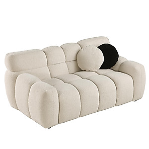 CALABASH 65" Boucle Loveseat Sofa, Modern Tufted Love Seat Cloud Couch with 2 Pillows, Comfy 2 Seater Deep Seat Small Couch for Living Room Apartment Office, Beige