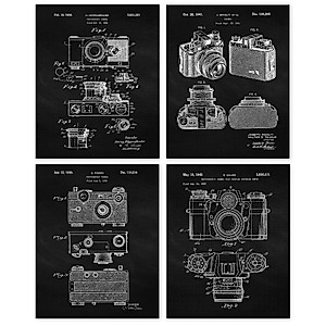Vintage Classic Camera Patent Prints, 4 (8x10) Unframed Photos, Wall Art Decor Gifts for Home Office Gears Garage Man Cave School College Student Teacher Coach Photography Studio Lab Sports Champs