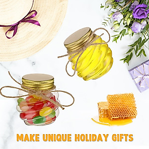 Suclain 50 Pcs 2 oz Honeycomb Plastic Jars with Gold Lids Mini Honey Jars Wide Mouth Canning Jars Small Spice Jars for Party Wedding Favors, Baby Shower DIY Gift Jelly Herb Jams Candy