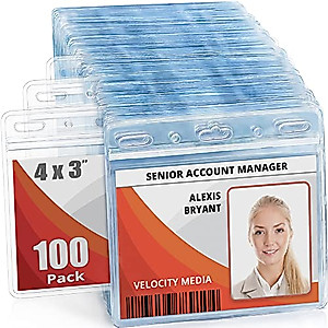 Mifflin-USA Card Protector (Clear, 4x3 Inches, 100 Pack), Waterproof and Resealable Horizontal Plastic ID Name Badge Holders