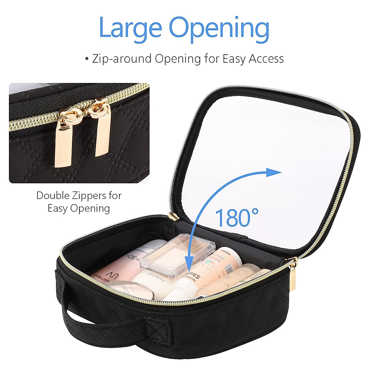 PACKISM Clear Makeup Bags - TSA Approved Toiletry Bag with Handle Large Opening, Clear Toiletry Bags for Traveling Travel Essentials, Clear Travel Bags for Toiletries, Black