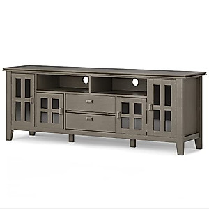 SIMPLIHOME Artisan Solid Wood 72 inch Wide Contemporary TV Media Stand in Farmhouse Grey for TVs up to 80 inches