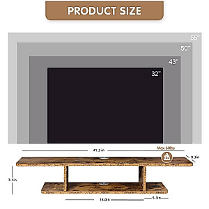GHC Floating TV Stand, Wall Mounted Entertainment Center and Cabinet Shelf, TV Console with Storage, Media Console for DVD Player, Space-Saving Under TV Shelf for Bedroom (Rustic Brown)
