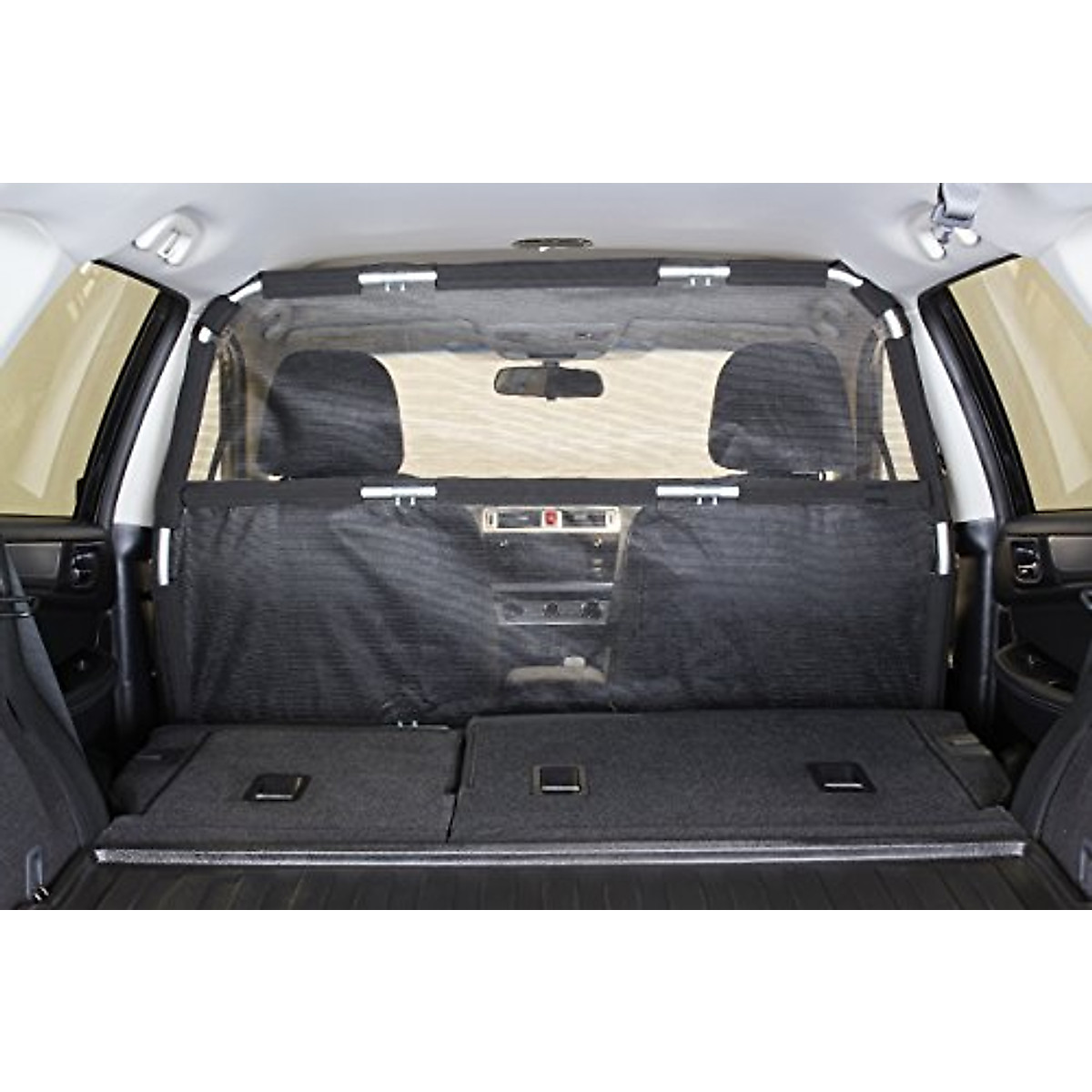 BUSHWHACKER USA Deluxe Dog Barrier 50" Wide - Ideal for Smaller Cars, Trucks, and SUVs CUVs - Pet Restraint Car Backseat Divider Vehicle Gate Cargo Area Travel Trunk Mesh Net Screen Barricade Shield